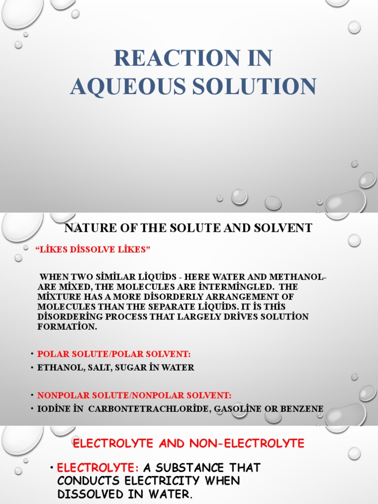 Reactions in Aqueous Solutions | PDF | Solvation | Electrolyte