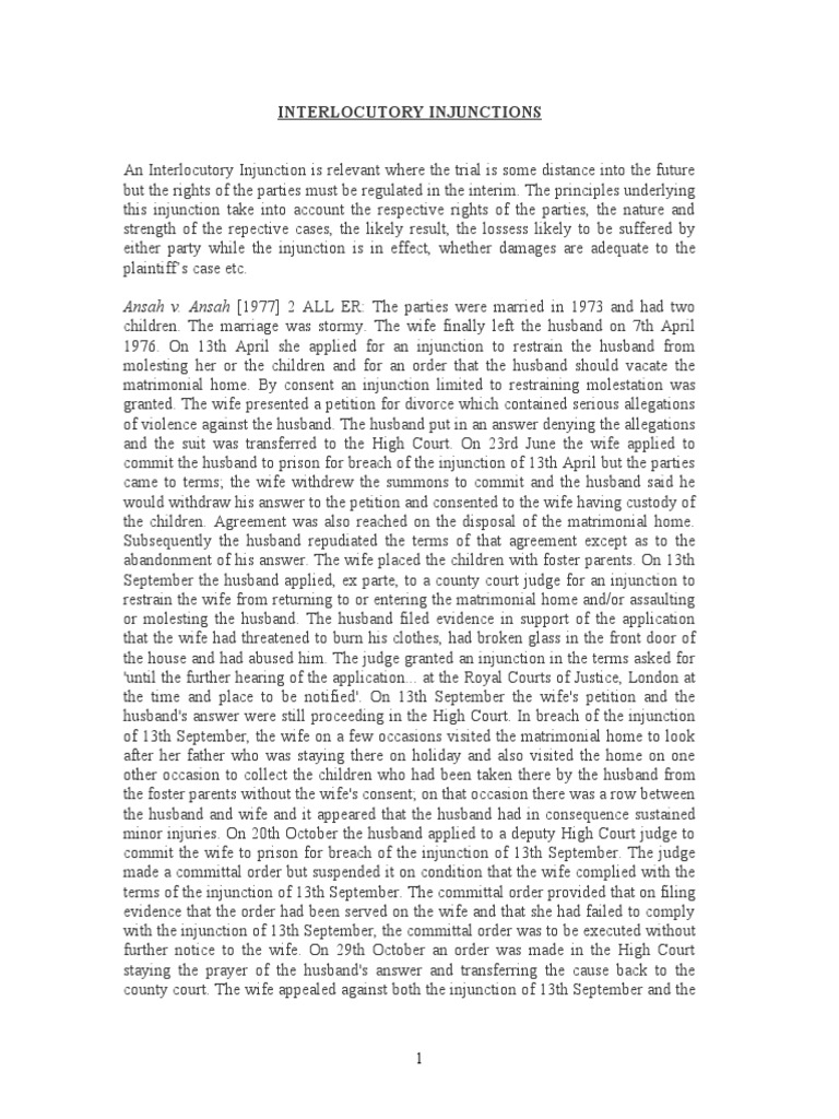 Interlocutory Injunctions Cases | PDF | Injunction | Legal Remedy
