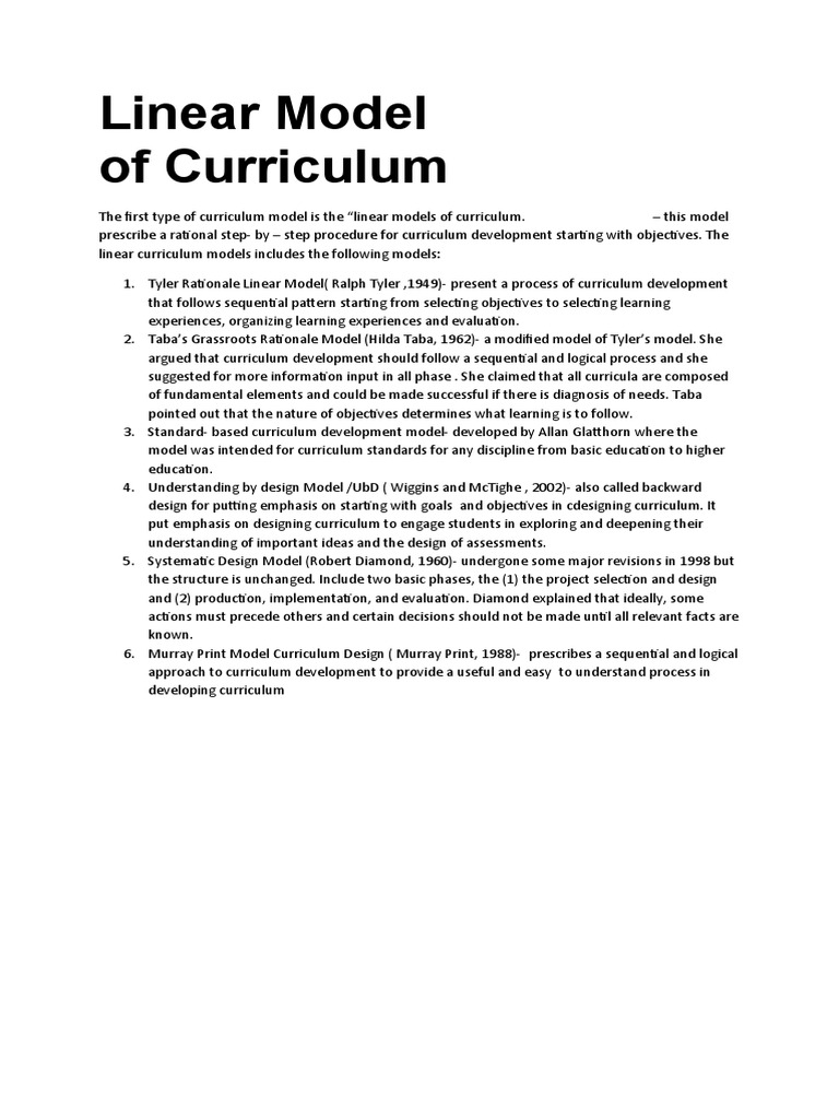 Linear Model of Curriculum | PDF