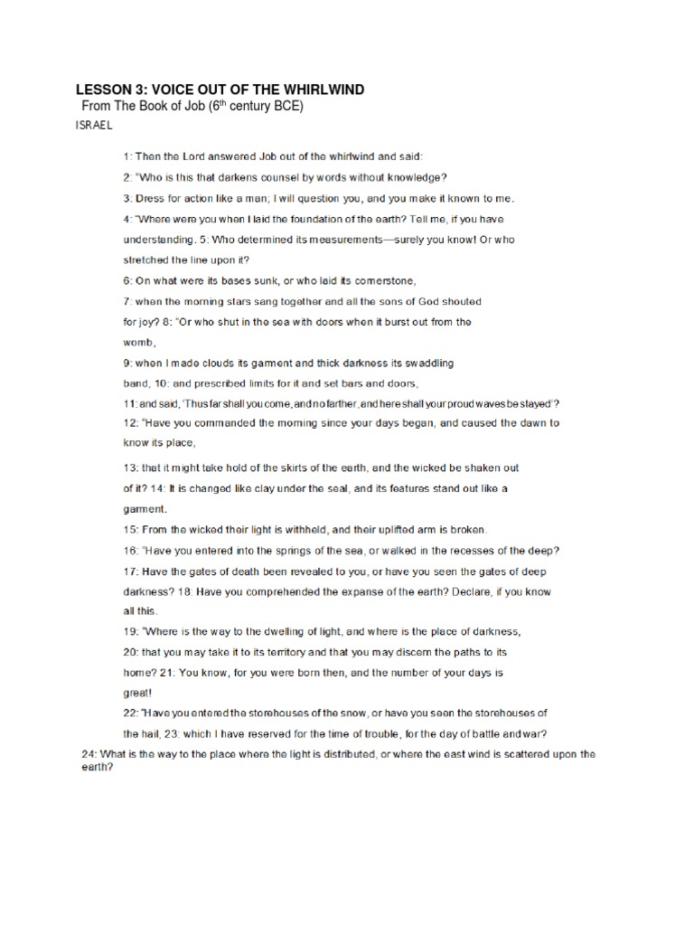 Israel: Lesson 3: Voice Out of The Whirlwind | PDF