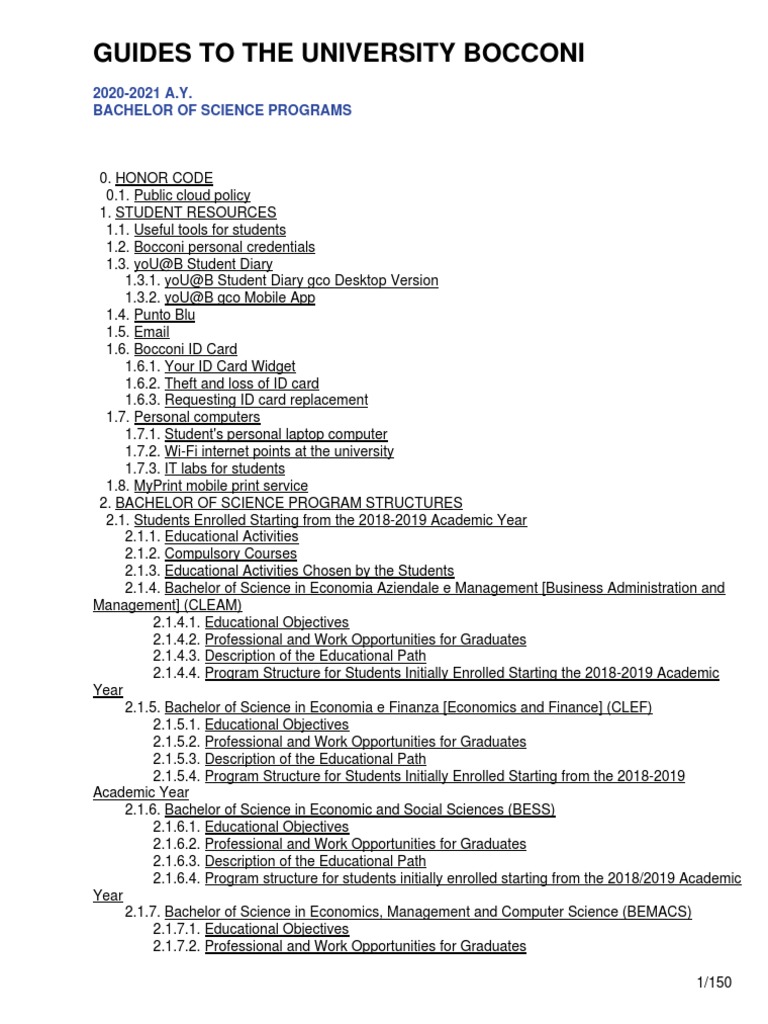 Guides To The University Bocconi: 2020-2021 A.Y. Bachelor of Science ...