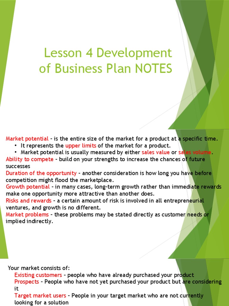 Lesson 4 Development of Business Plan NOTES | Download Free PDF ...