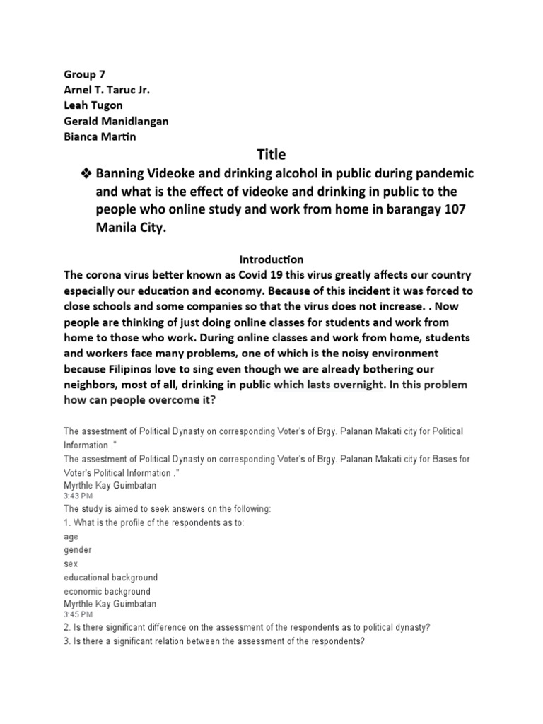 Title: Banning Videoke and Drinking Alcohol in Public During Pandemic | PDF