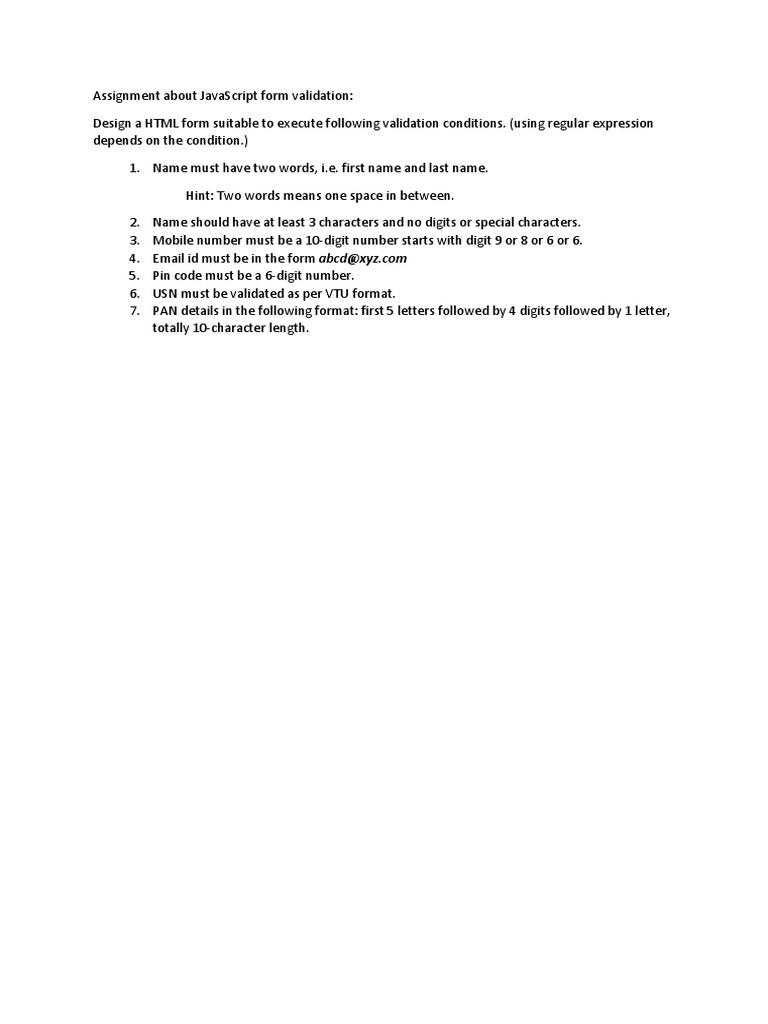 Assignment About JavaScript Form Validation PDF | PDF | Career & Growth | Computers