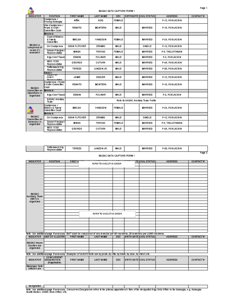 BADAC Data Capture Form Overview | PDF | Government | Medicine