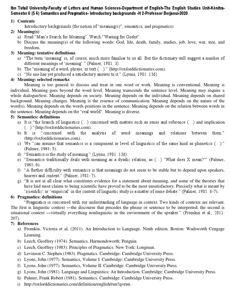 Semantics, Pragmatics, and Meaning | PDF | Context (Language Use) | Linguistics