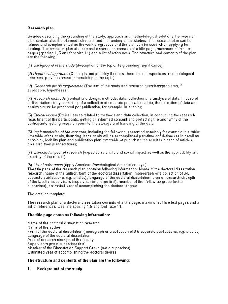 Doctoral Research Plan Template | PDF | Thesis | Data