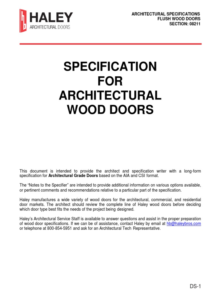 Specification FOR Architectural Wood Doors | PDF | Door | Specification ...