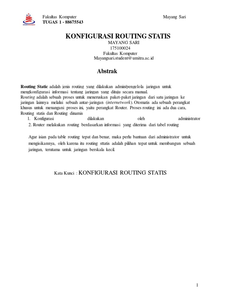 Panduan Konfigurasi Routing Statis | PDF