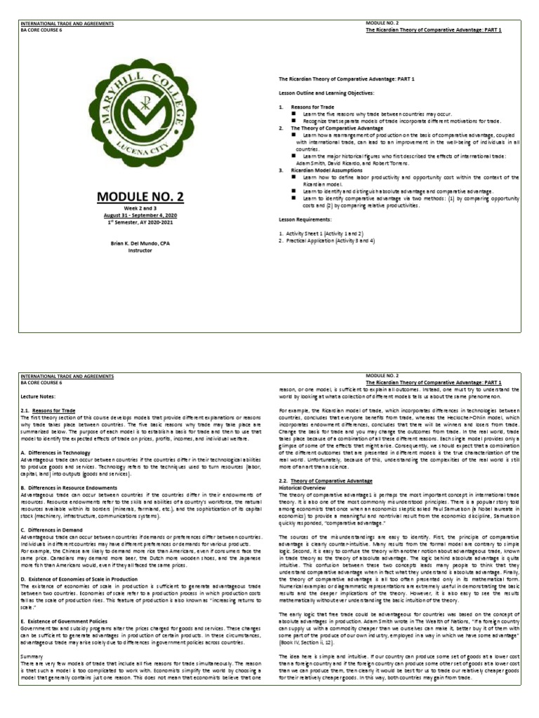 ITA - Module2 (Week 2 and 3) PDF | PDF | Comparative Advantage | Profit (Economics)