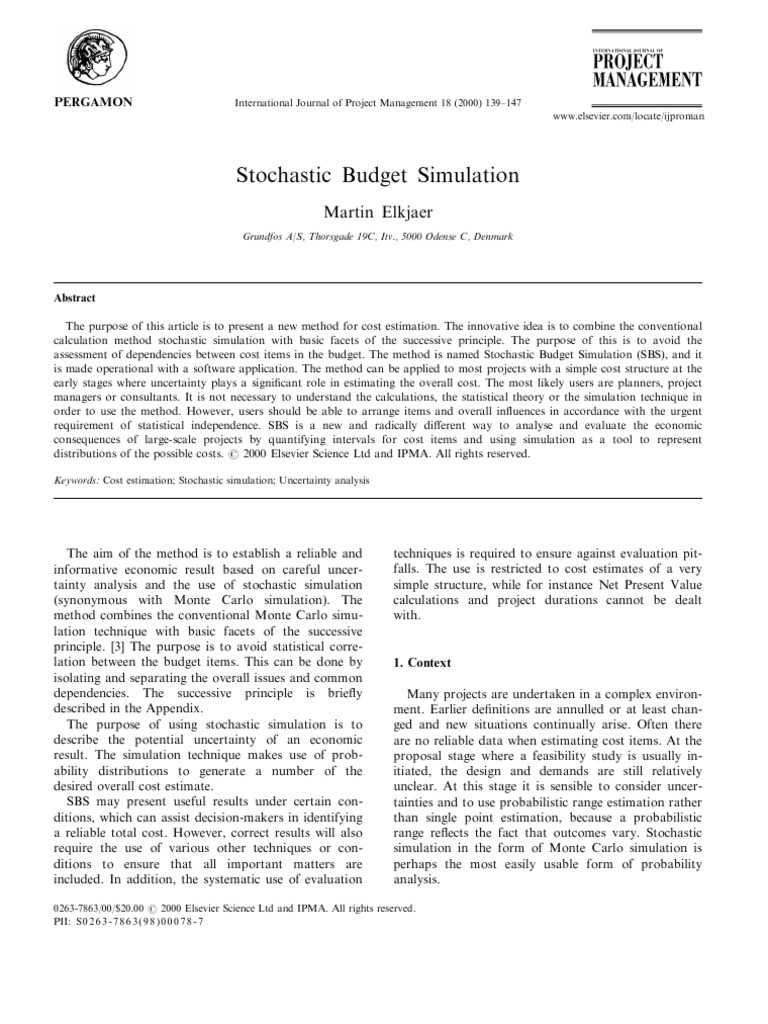 2000-Stochastic Budget Simulation | PDF | Uncertainty | Risk