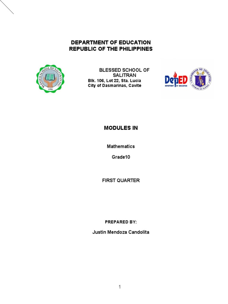 Grade10 1stquarter Module | PDF | Factorization | Division (Mathematics)