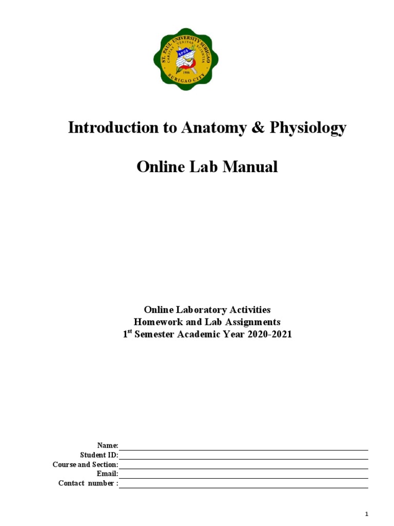 Online Anatomy and Physiology Lab Manual | PDF | Human Body ...