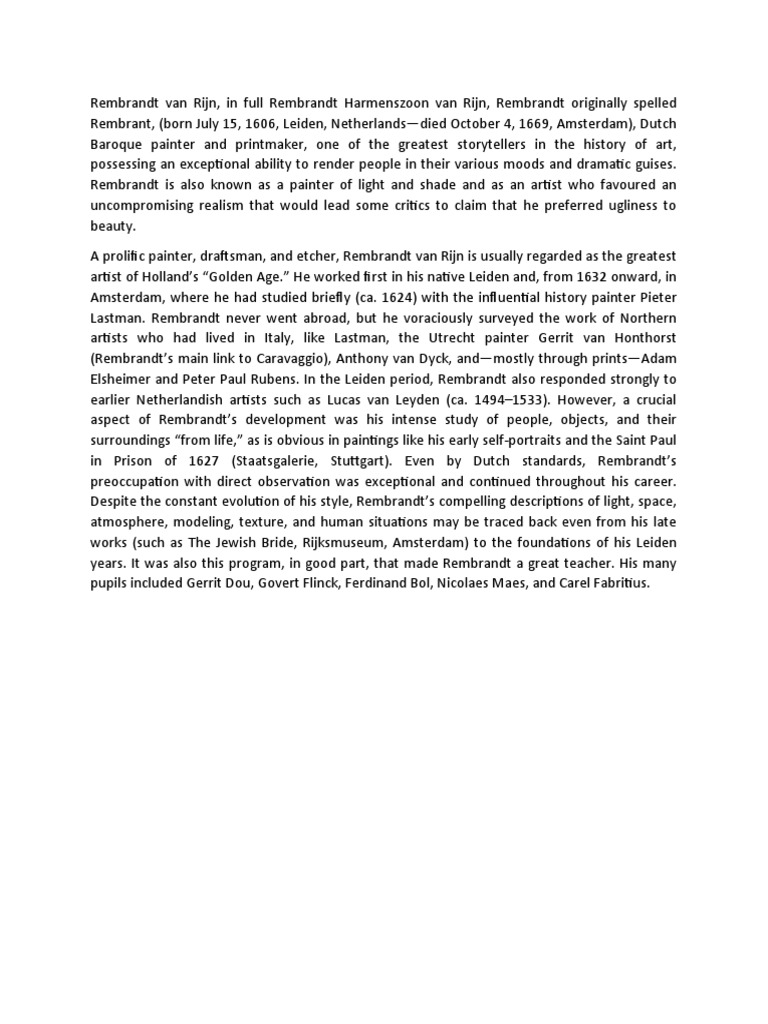 Rembrandt | PDF | Classics