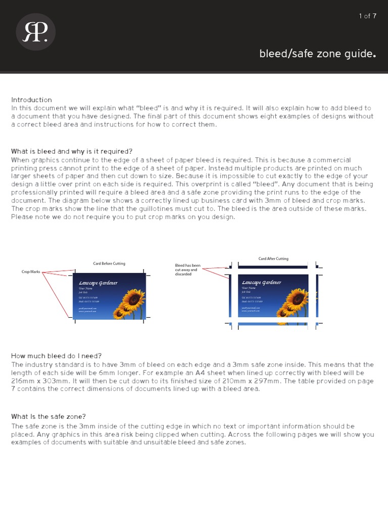 Understanding Bleed and Safe Zones: A Guide to Adding Correct Bleed to Printed Documents | PDF ...