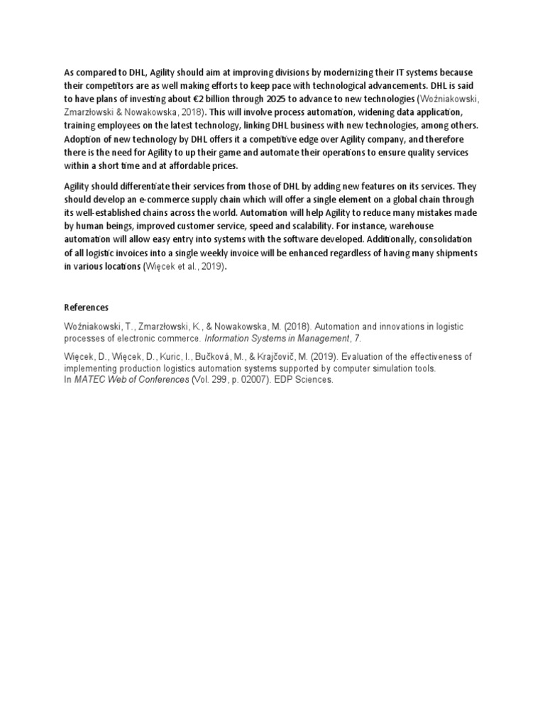 Agility Logistics Recommendations | PDF