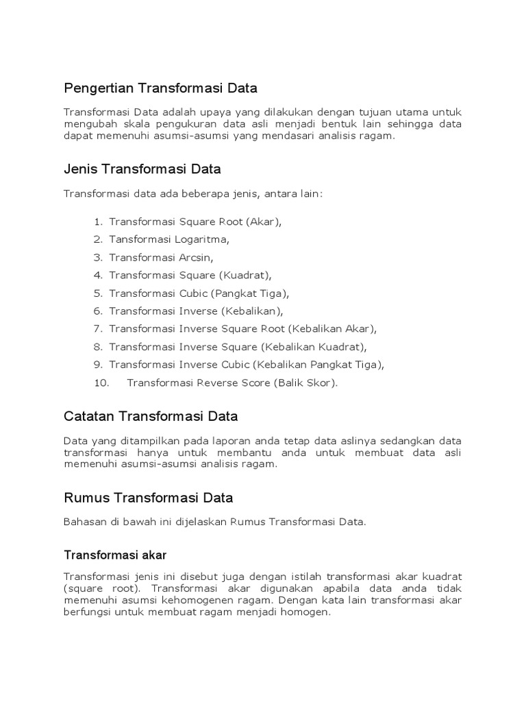 Pengertian Transformasi Data | PDF