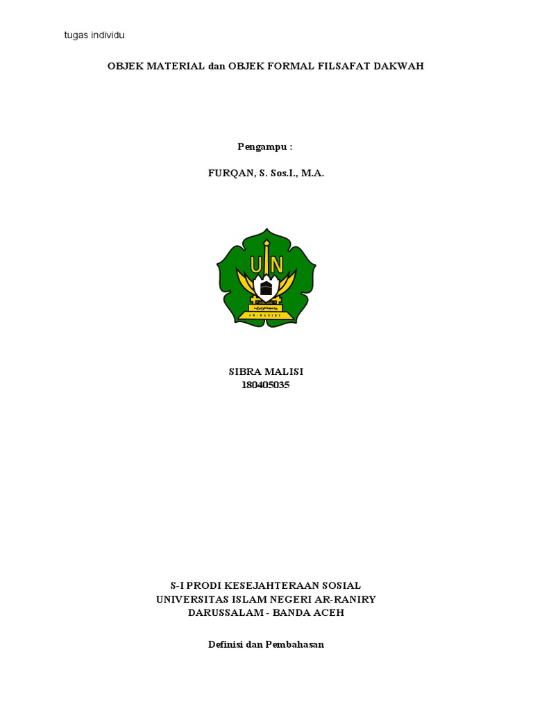 Objek Material Dan Objek Formal Filsafat Dakwah | PDF