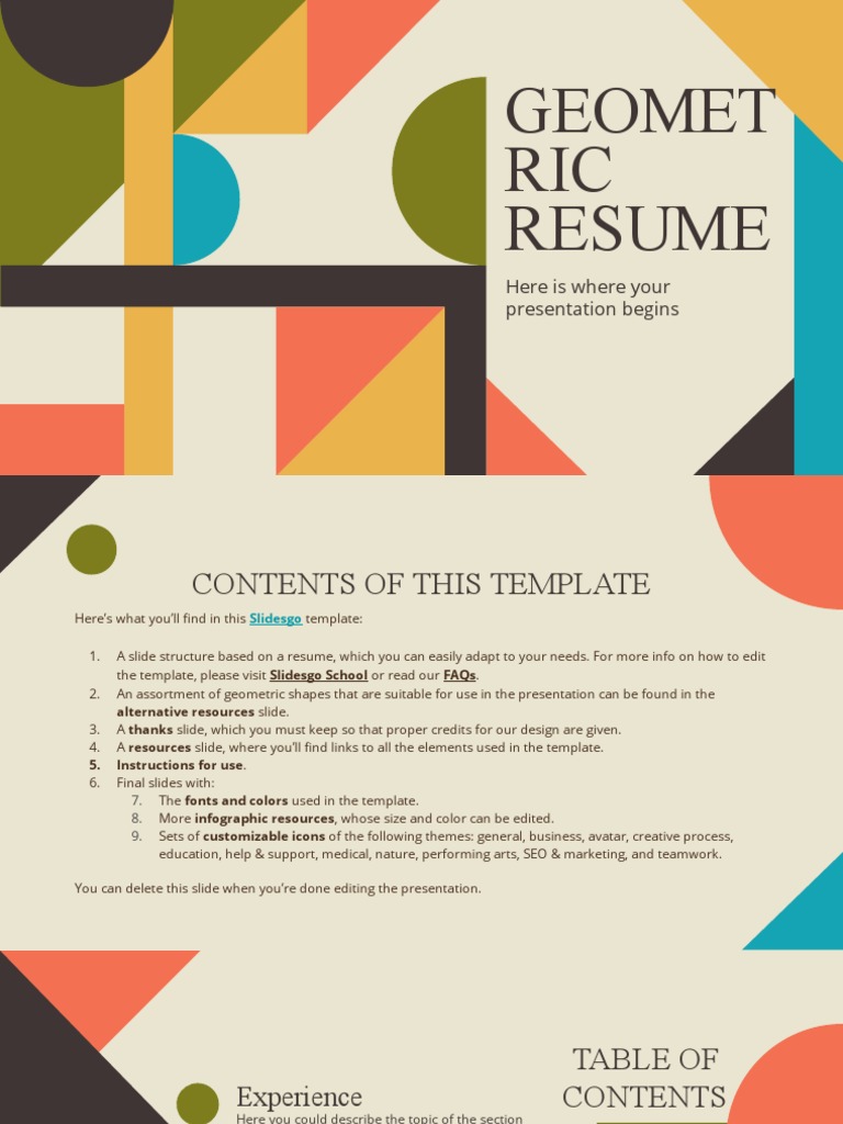 Geometric Resume by Slidesgo | PDF