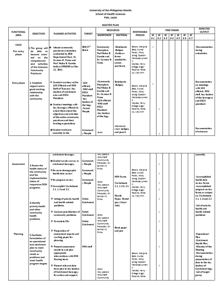 Master Plan for the Community Health Practicum of the BSN 37th Batch at ...