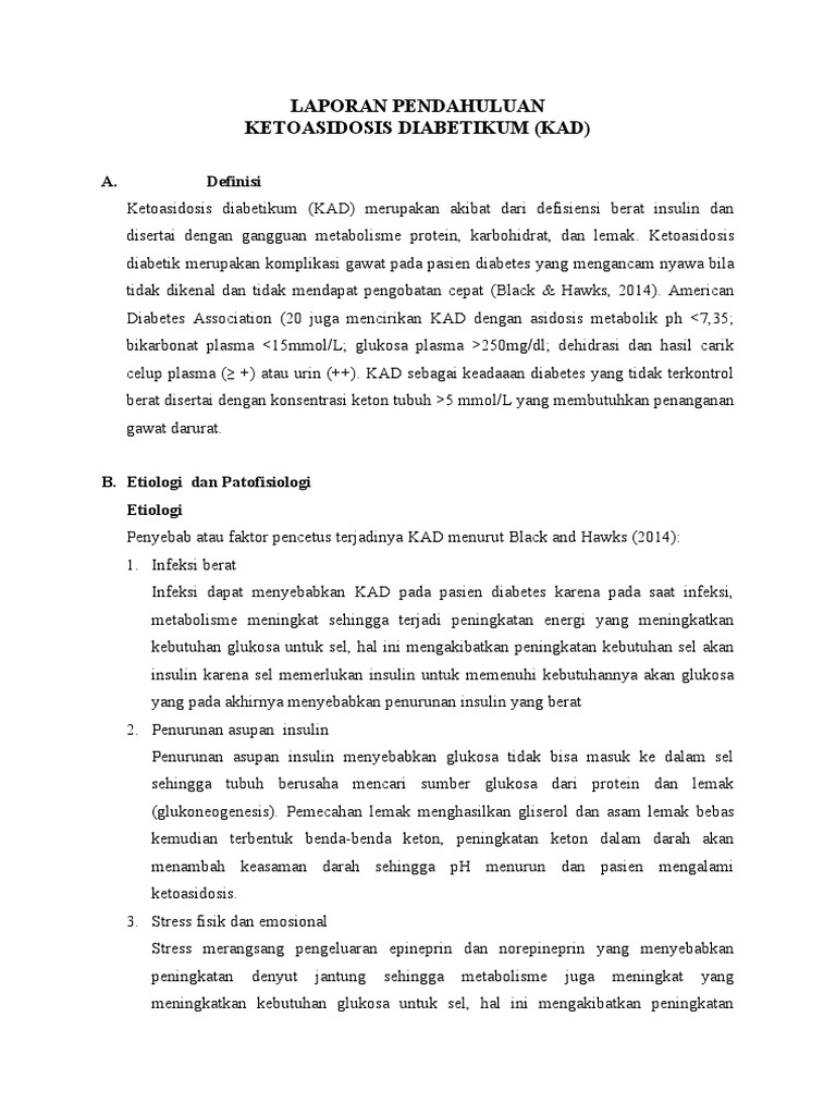 Laporan Pendahuluan Ketoasidosis Diabetikum (Kad) : A. Definisi | PDF