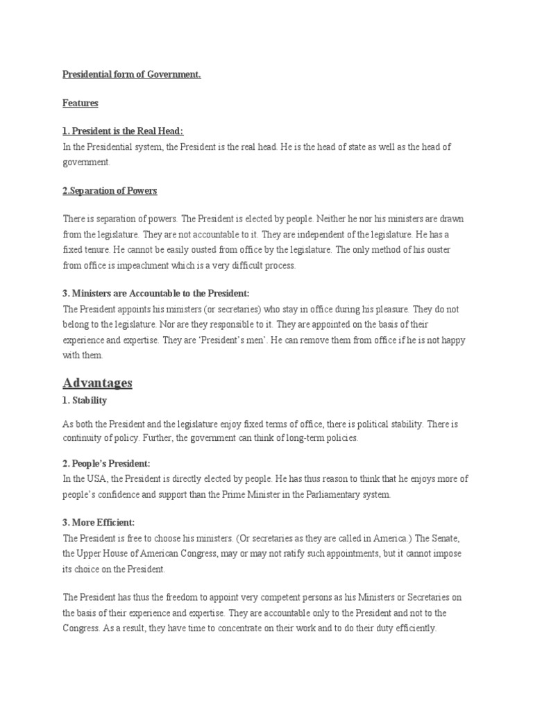 Presidential Form of Government | Download Free PDF | Presidents Of The ...
