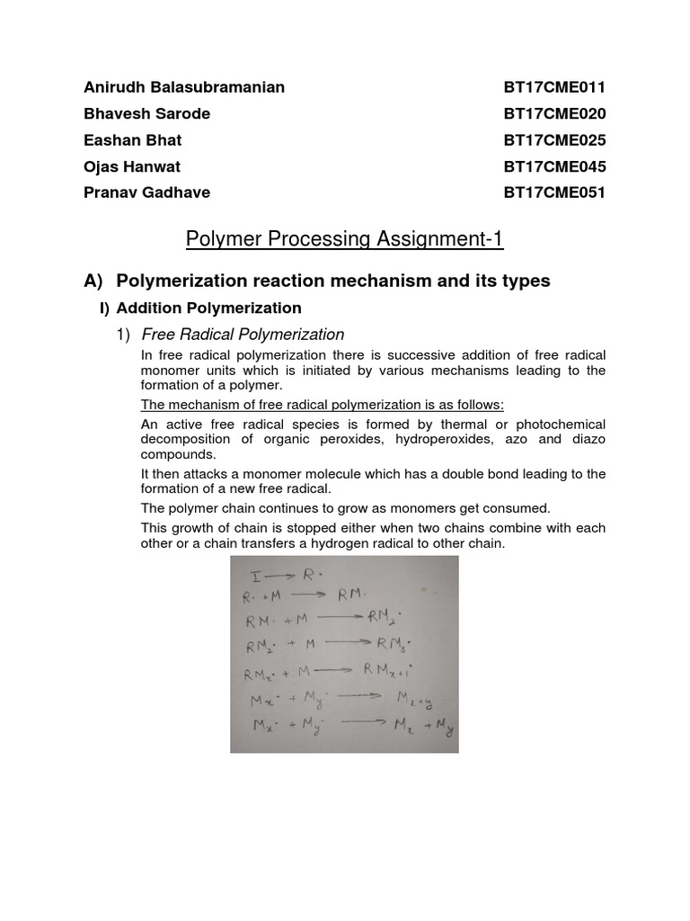 Polymer Processing Assignment 1 11 20 25 45 51 Pdf Polymerization