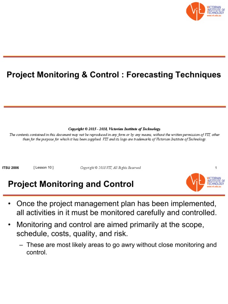 Project Monitoring & Control: Forecasting Techniques: (Lesson 10) | PDF | Project Management ...