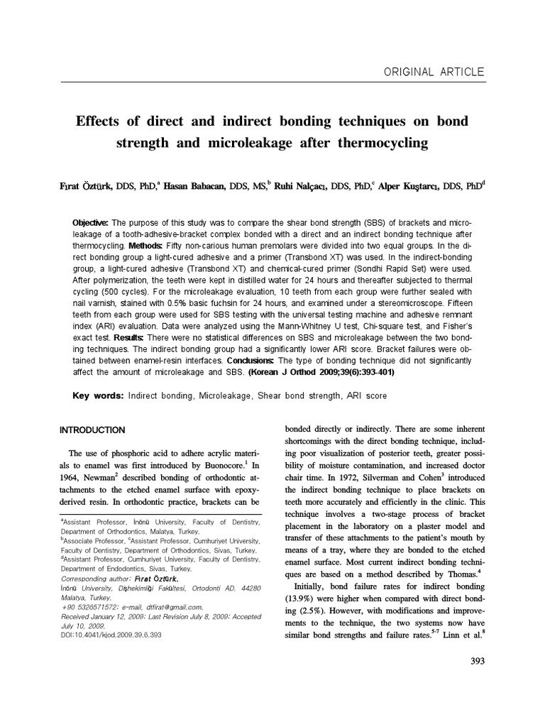 Effects of Direct and Indirect Bonding Techniques PDF | PDF | Dental ...