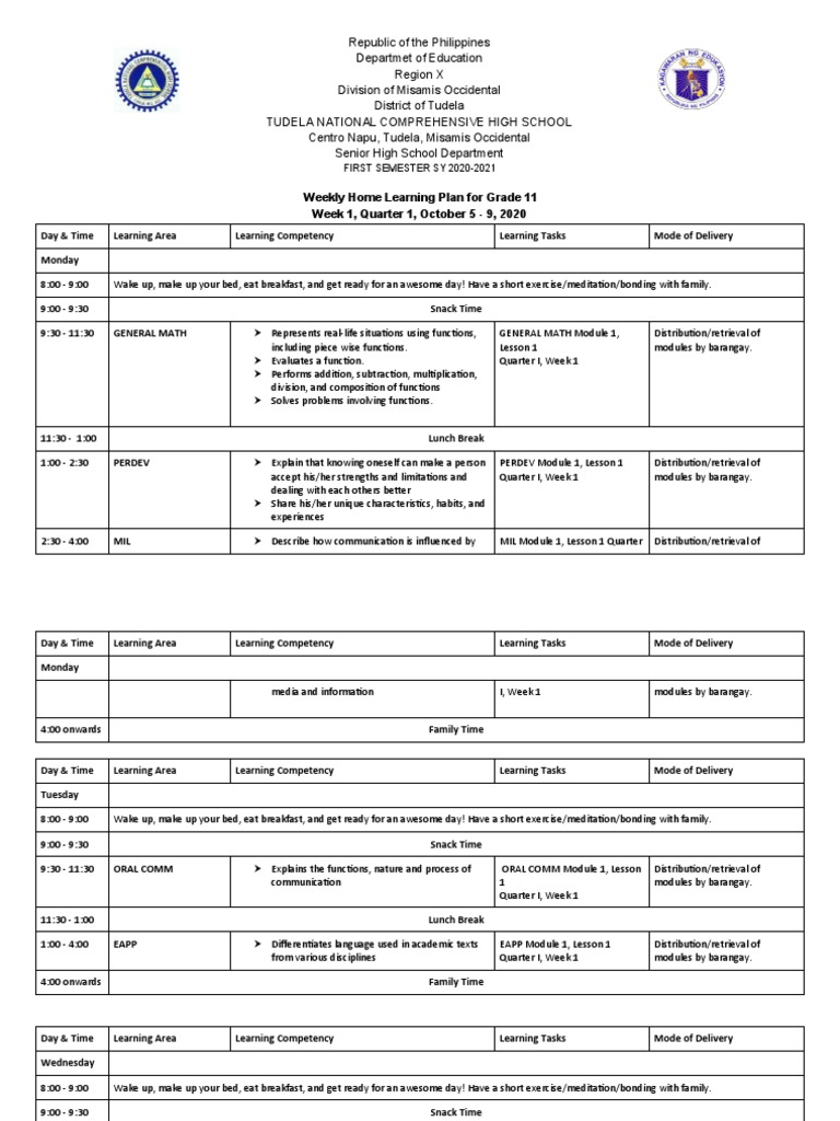 GRADE 11 Weekly Home Learning Plans | PDF | Nature | Science
