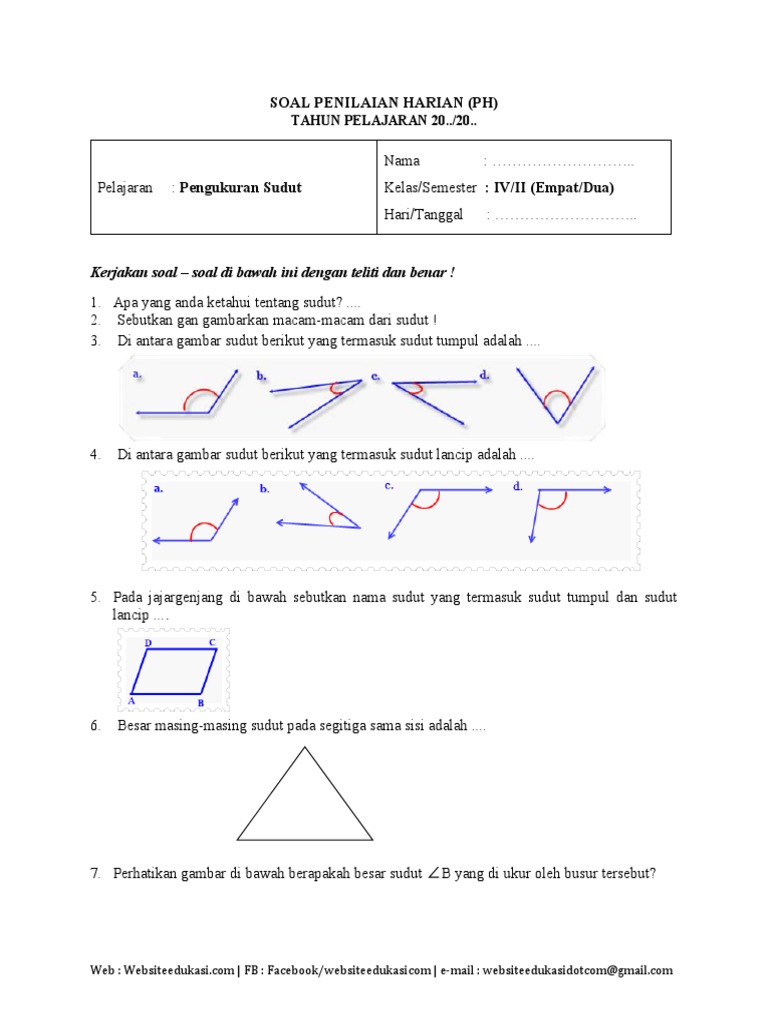 Soal PH Kelas 4 Semester 2 Pengukuran Sudut | PDF