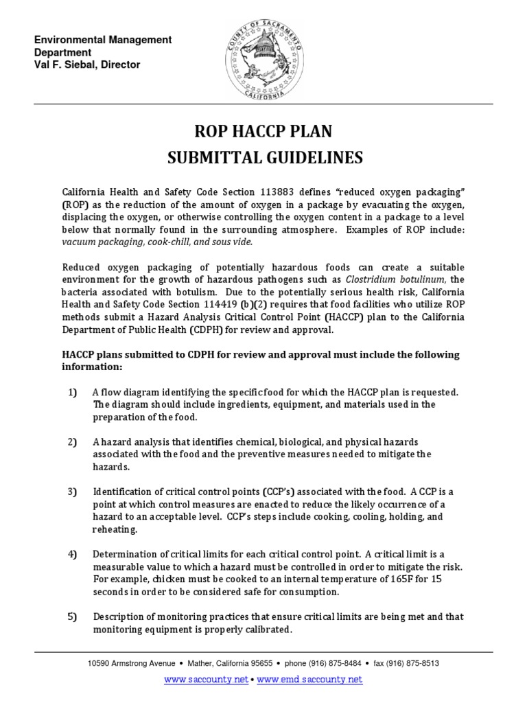 Rop Haccp Plan Submittal Guidelines: Environmental Management ...