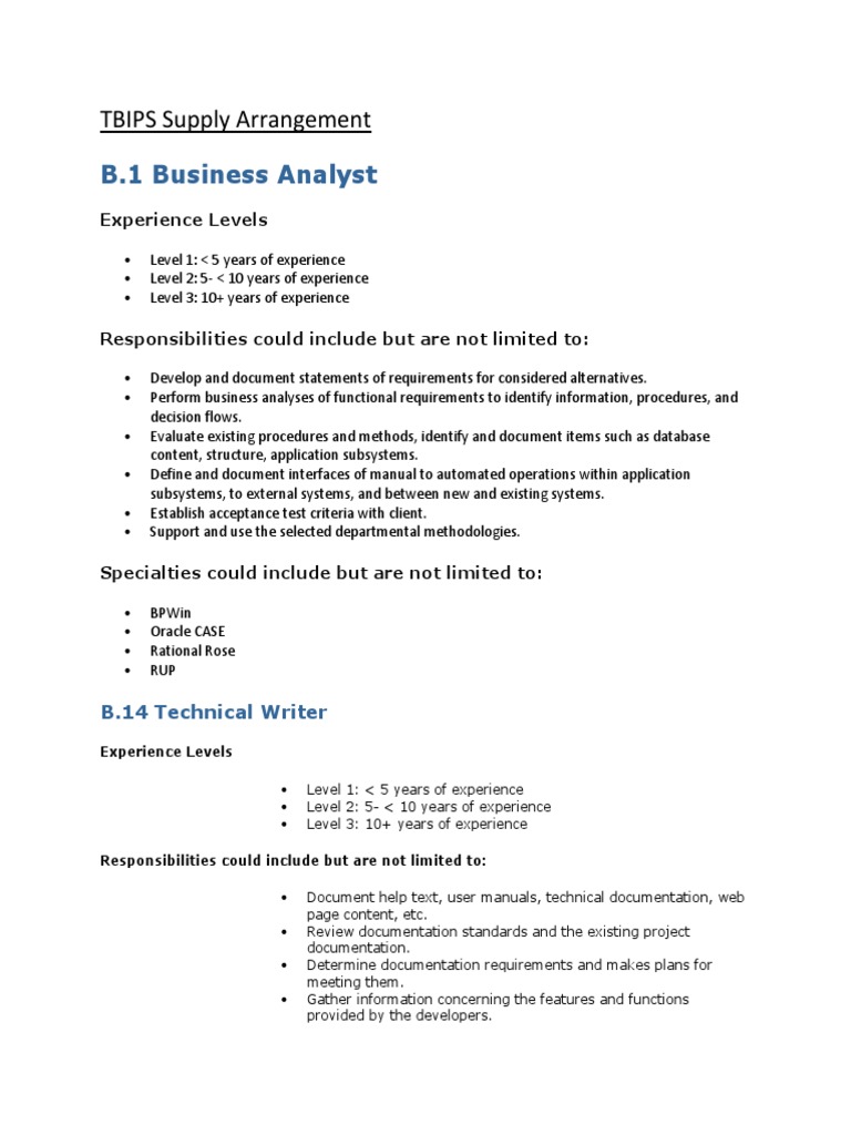 TBIPS Supply Arrangement - Technical Writer PDF | PDF | Documentation ...