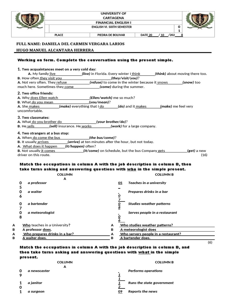 Taller. Presente Simple-1 | PDF | Waiting Staff | Business