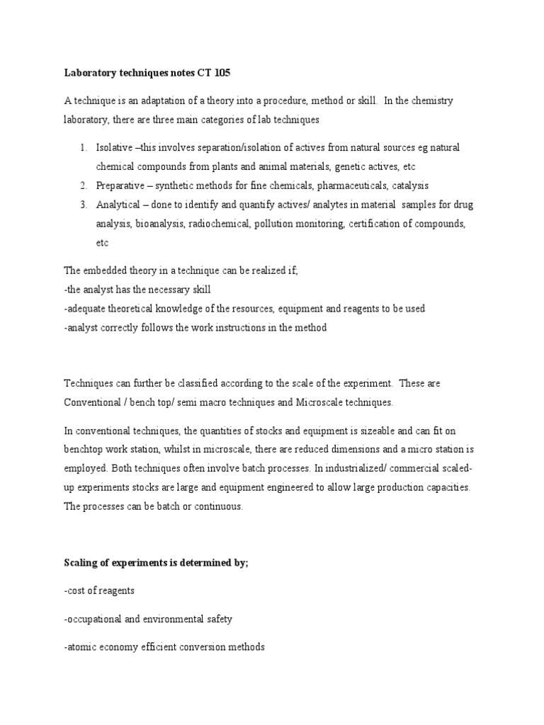 Laboratory Techniques Notes | PDF | Filtration | Distillation