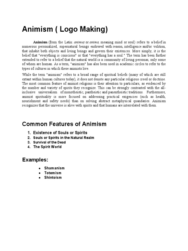 Animism (Logo Making) : Common Features of Animism | PDF
