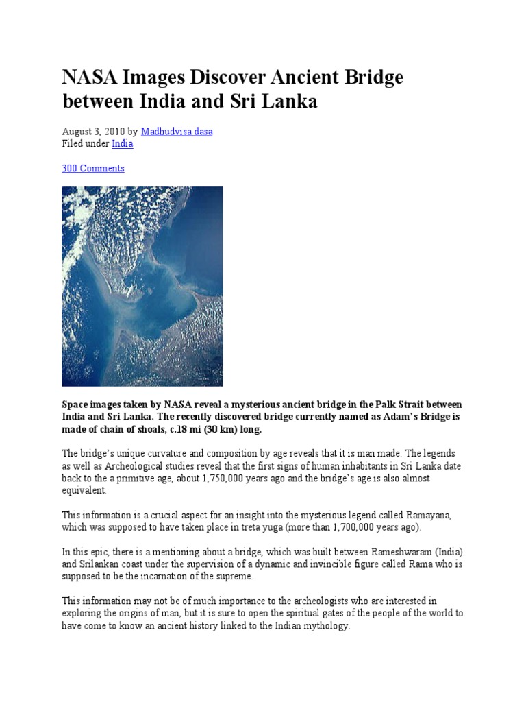 NASA Reveals Ancient Adam's Bridge | PDF | Ramayana | Hindu Mythology