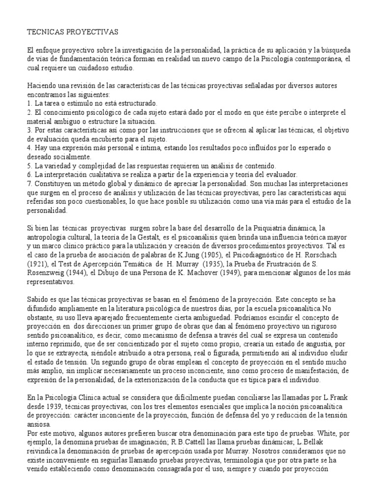 Tecnicas Proyectivas | PDF | Psicoanálisis | Sicología Tecnicas Proyectivas | PDF | Psicoanálisis | Sicología