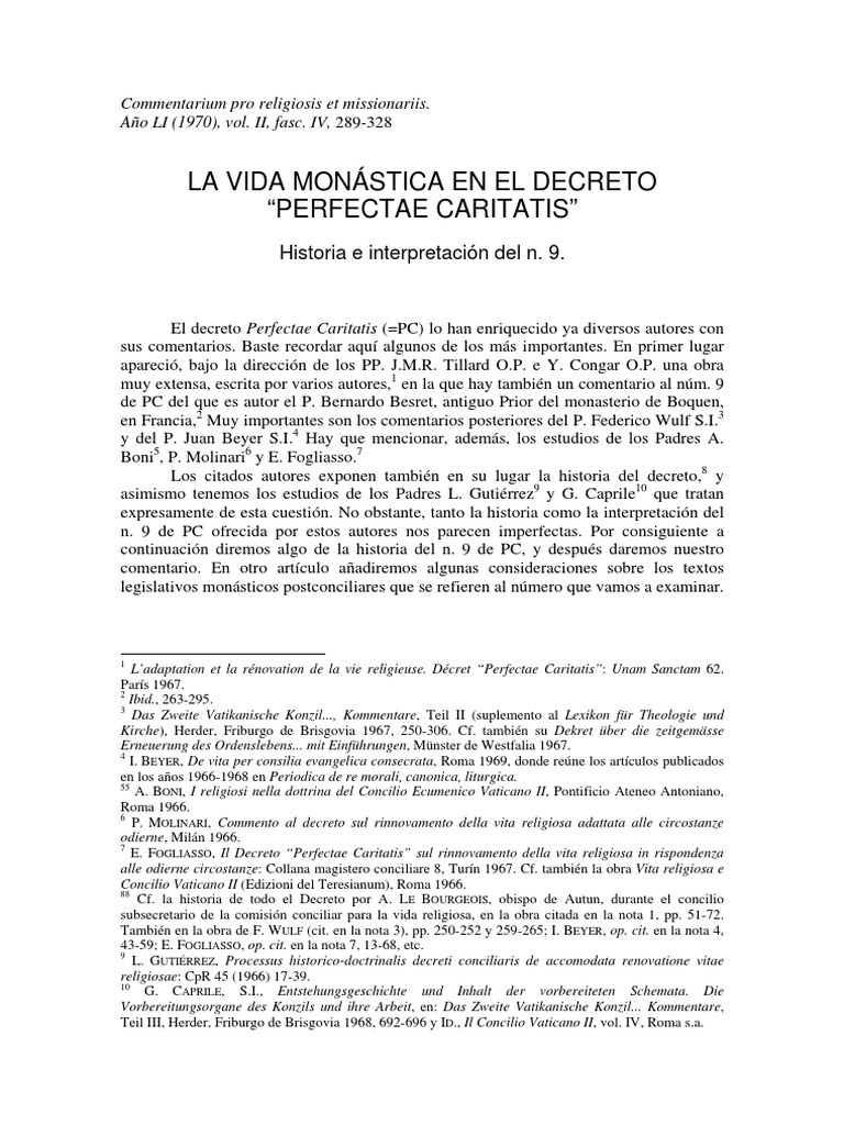 Vida Monástica en Perfectae Caritatis | PDF | Concilio Vaticano II | Monacato