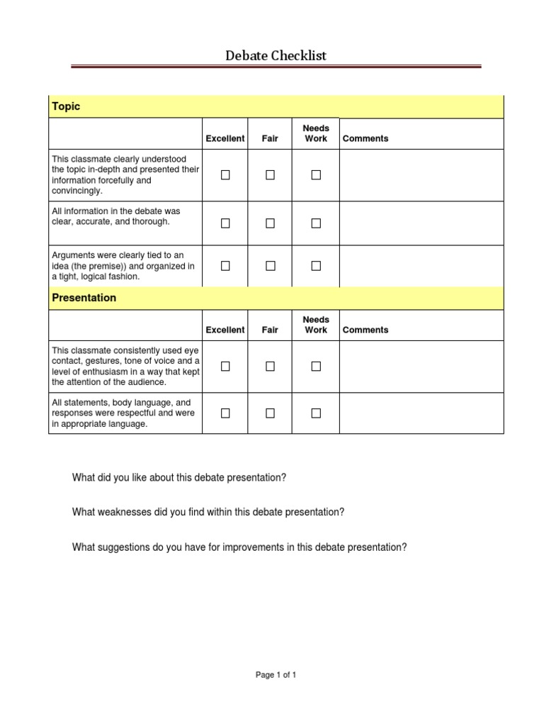 Debate Checklist: Topic | PDF