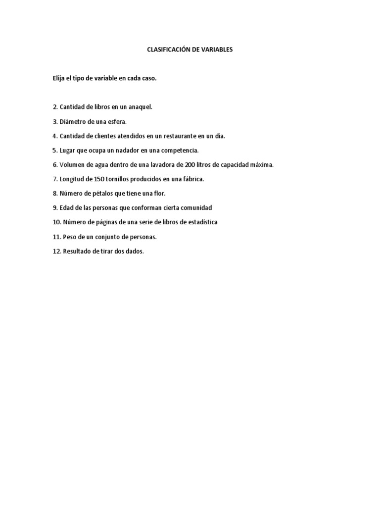 Clasificación De Variables Pdf Pdf