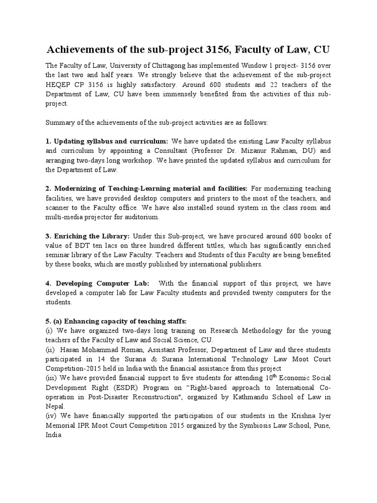 Acheivements of HEQEP Project For The Faculty of Law | PDF | Bangladesh ...