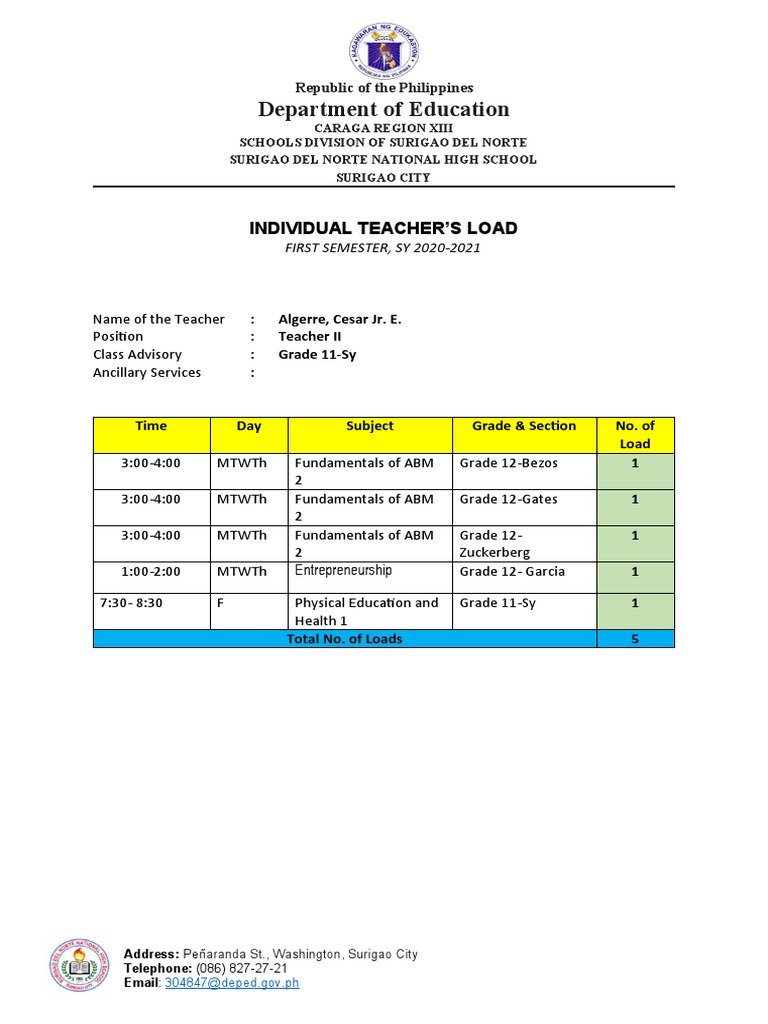 Latest GRADE 12 Individual Teachers Load 12 MN 1 | PDF | Behavior ...