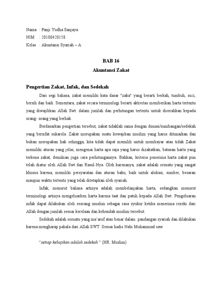 Panij Yudha Sanjaya - 20180420158 - A - Resume BAB 16 Akuntansi Zakat | PDF | Pengelolaan ...