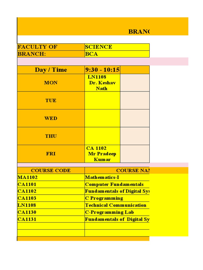 BCA Timetable | PDF | Information Technology | Computing
