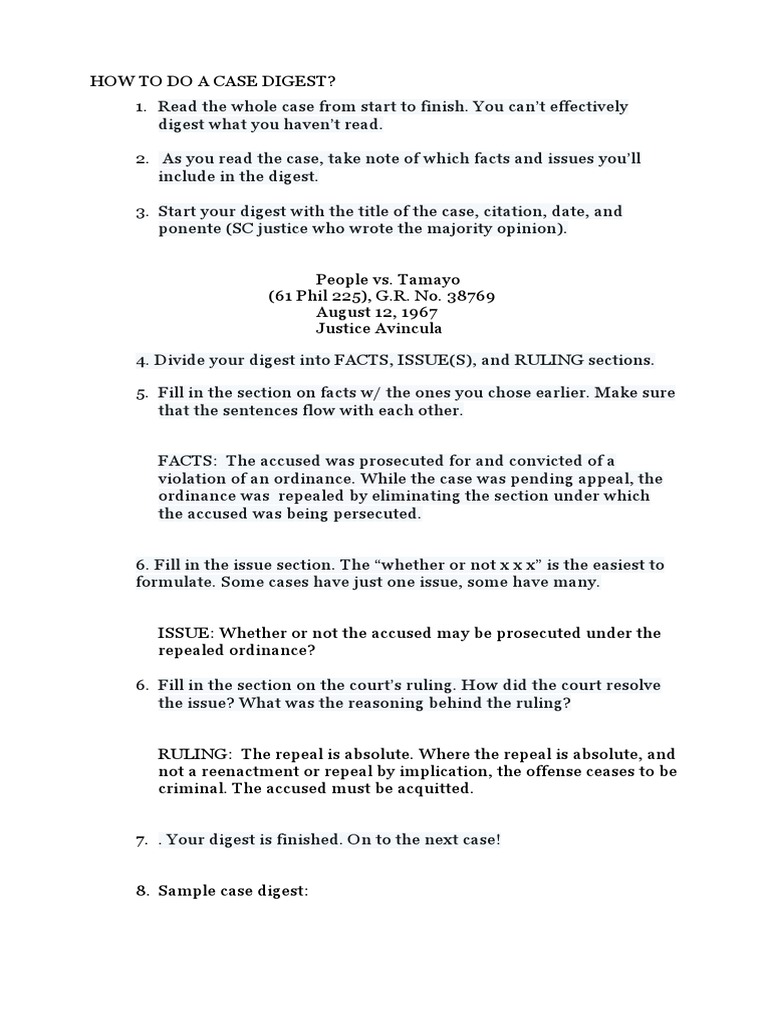 How To Do A Case Digest | PDF