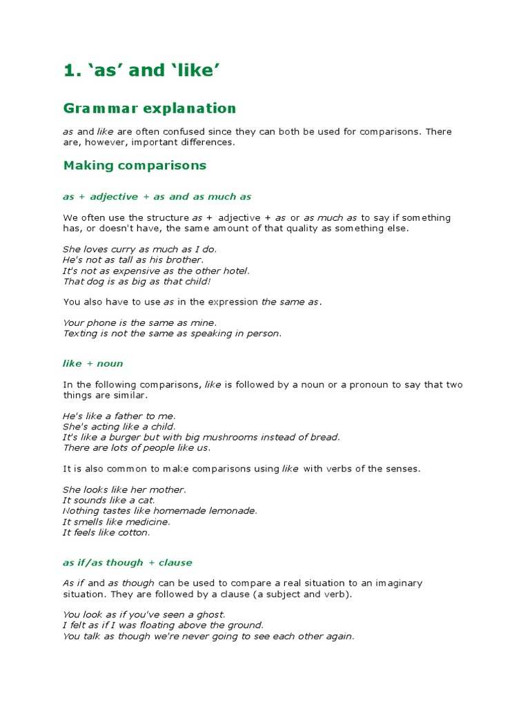 As' and Like': Grammar Explanation | PDF | Adjective | Semiotics