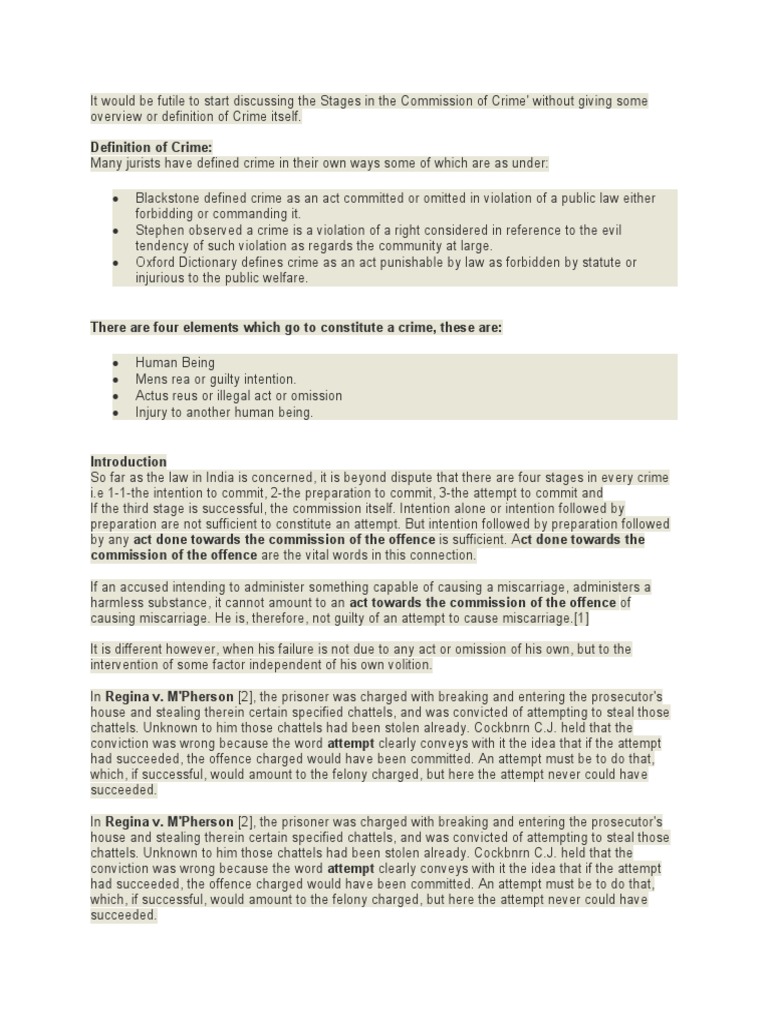 Stages in the Commission of Crime | PDF | Intention (Criminal Law ...