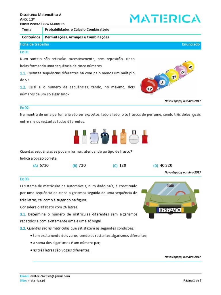 Arranjos e Combinações em Matemática A | PDF | Ensino de Matemática ...