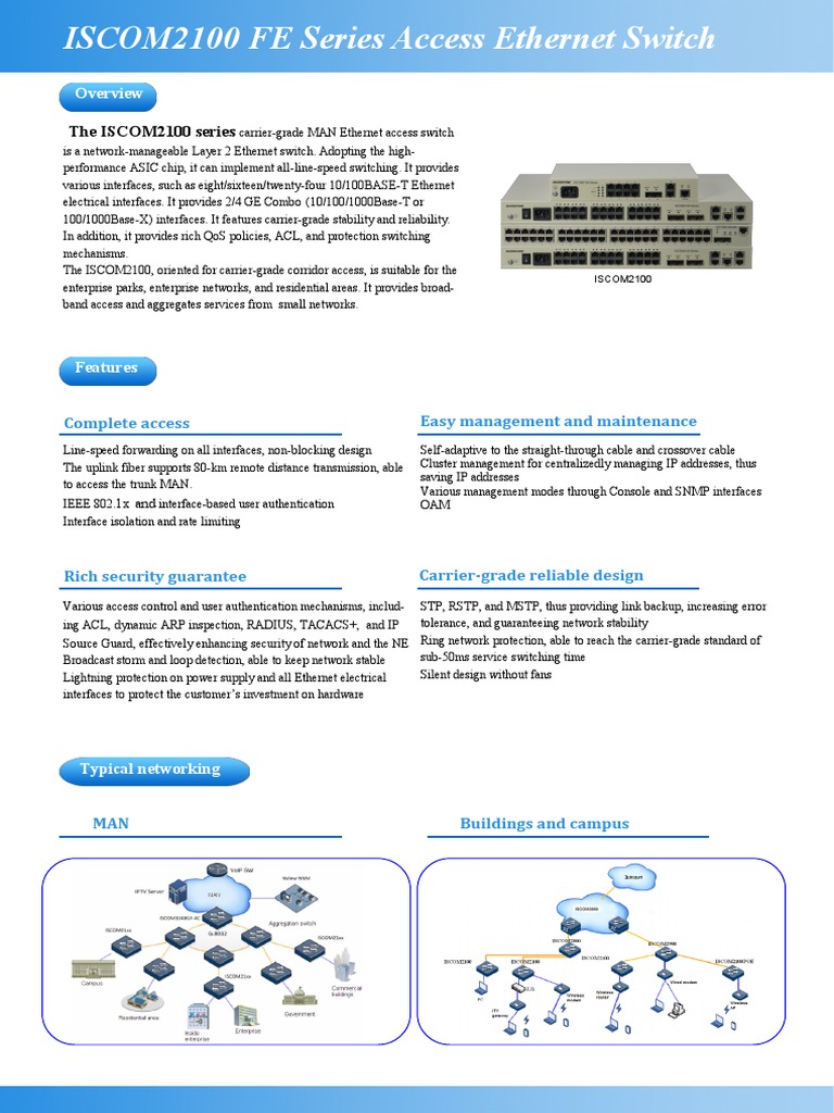ISCOM2100 Series Ethernet Switch Overview | PDF | Ethernet | Computer ...